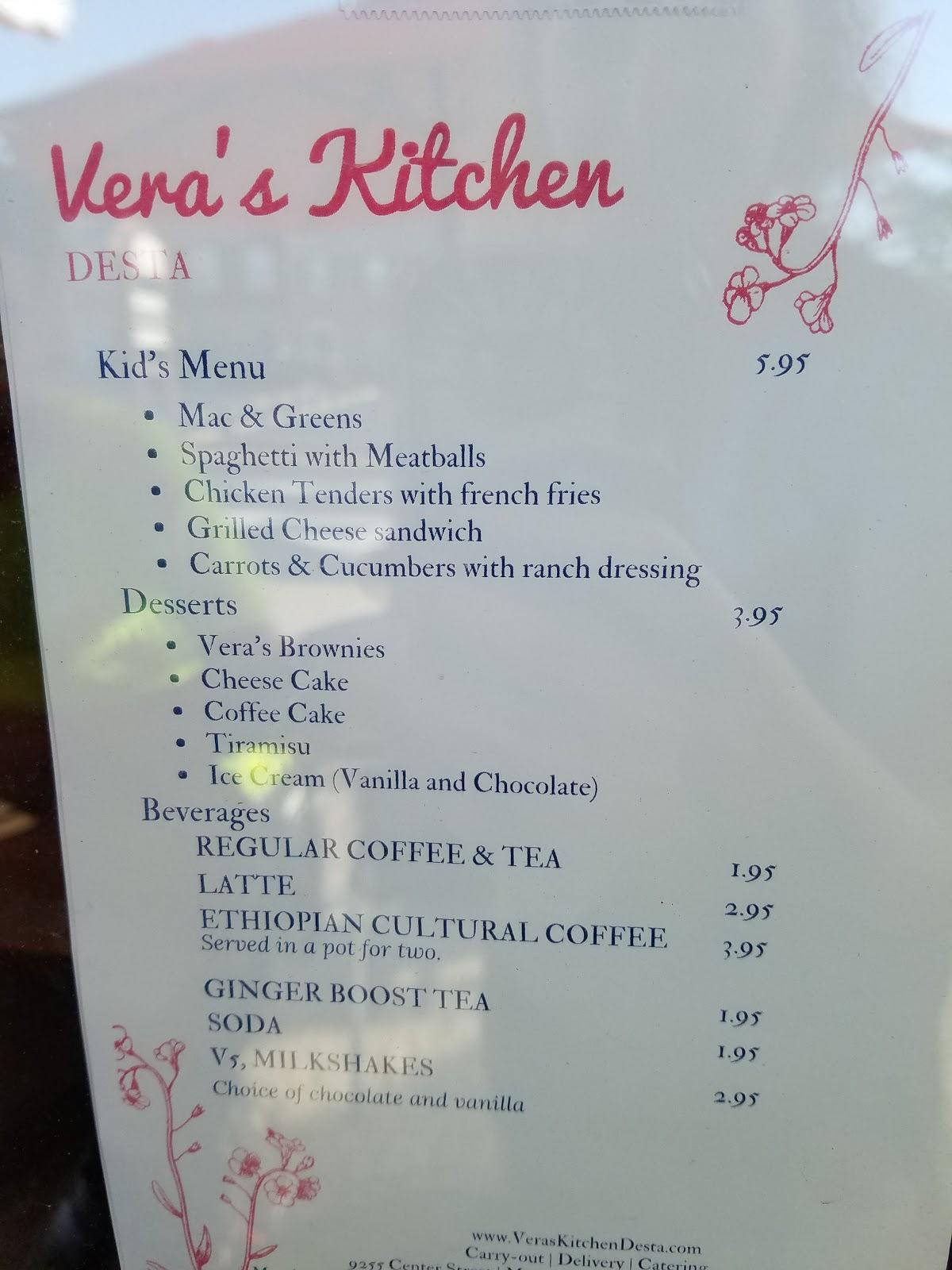 Menu at Vera's Kitchen restaurant, Manassas