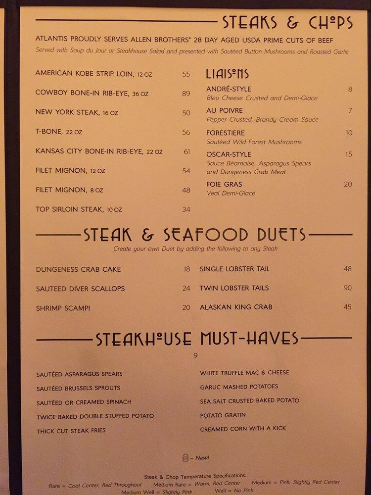 Menu at Atlantis Steakhouse, Reno