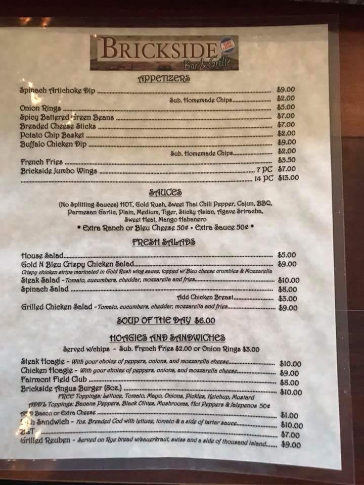 Menu at Brickside on the Green restaurant, Fairmont