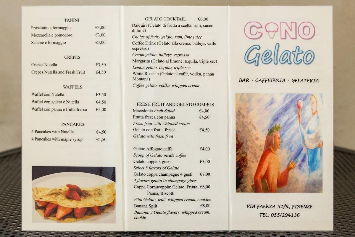 Menu at Cono Gelato restaurant, Florence