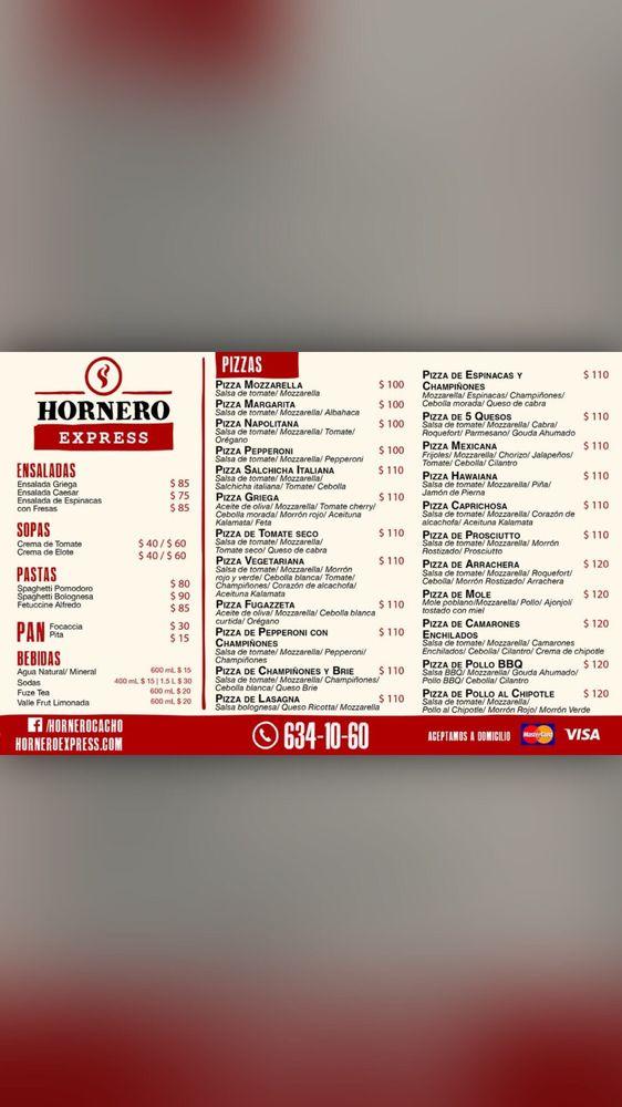 Menu at Hornero Express pizzeria, Tijuana, Av. Hipódromo 19