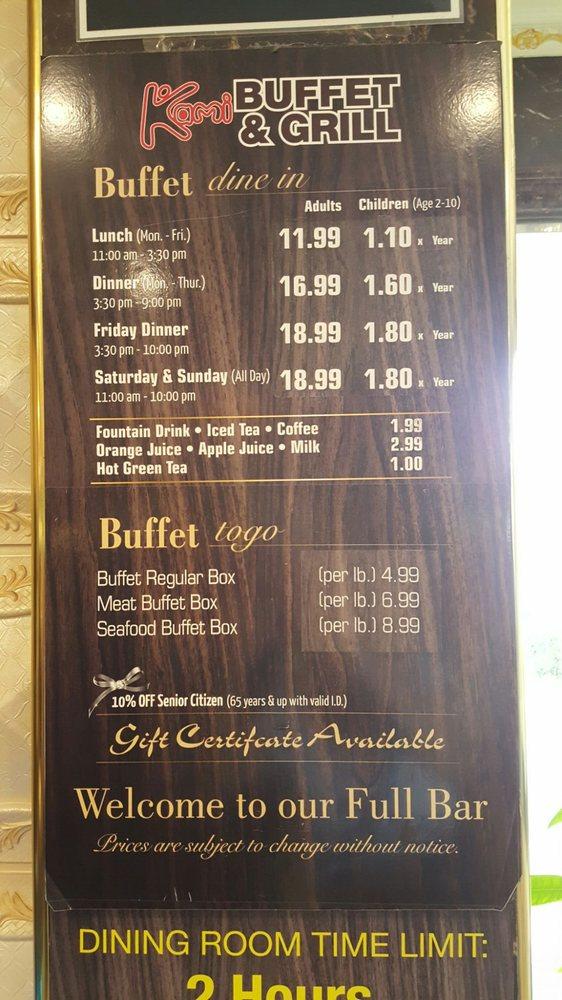 Menu at Kami Buffet & Grill restaurant, Rosemead