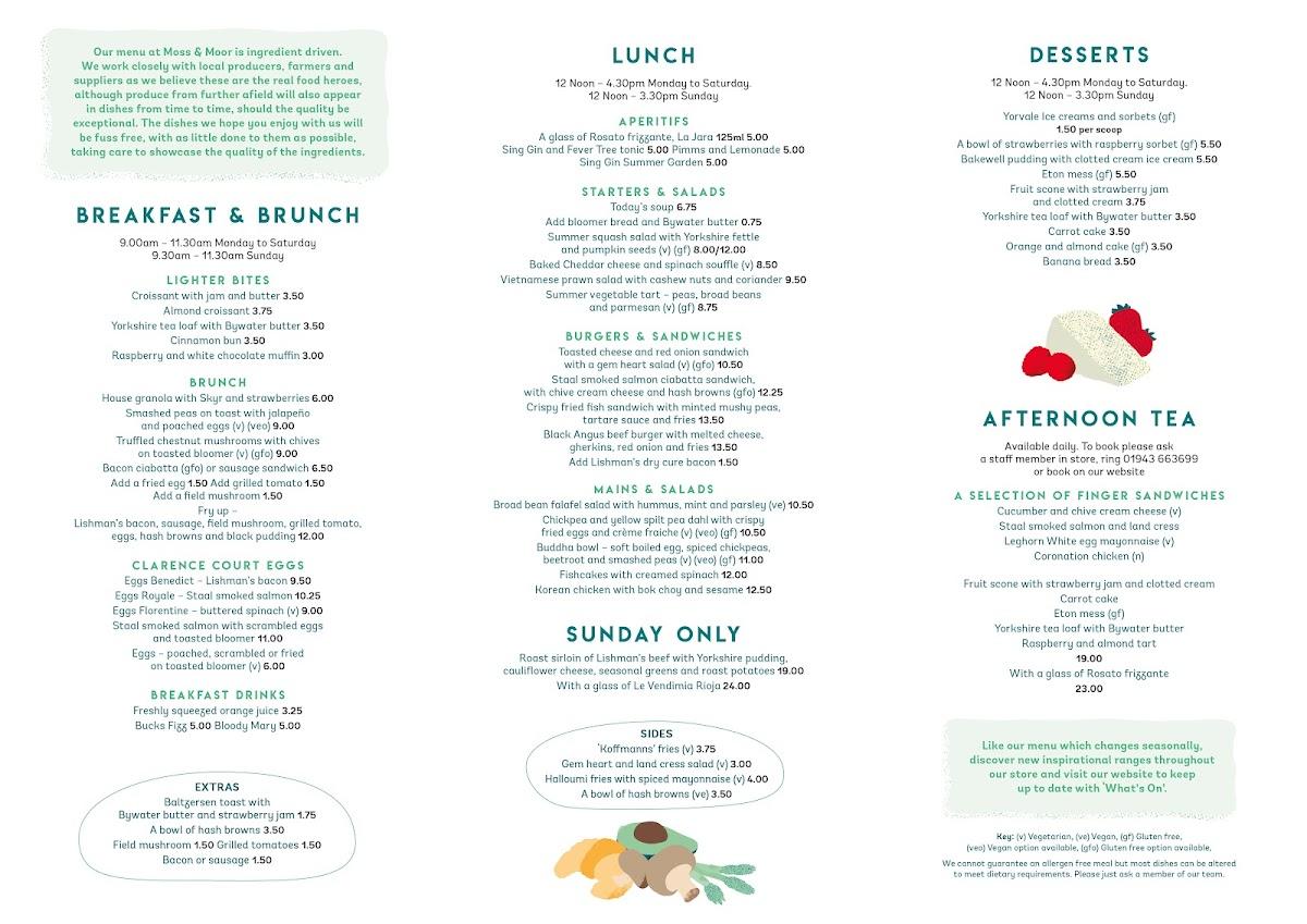 Menu at Moss & Moor restaurant, Ilkley