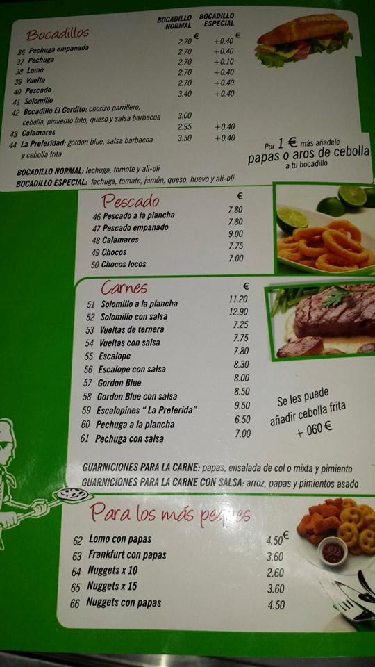 Menu at Pizzeria La Preferida, Telde