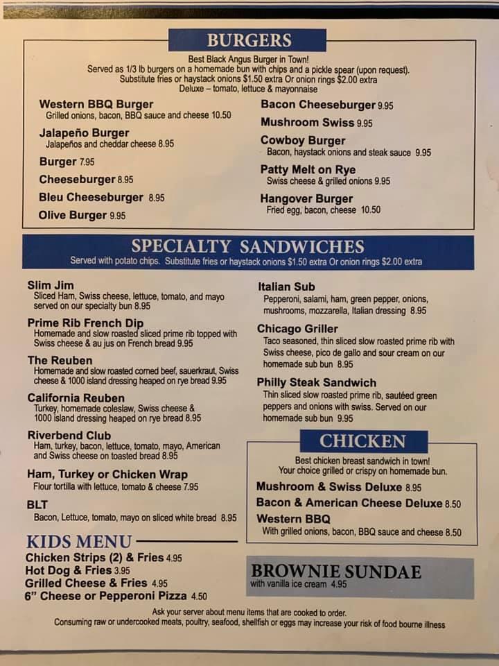 Menu at River Bend Bar & Grill, Ada