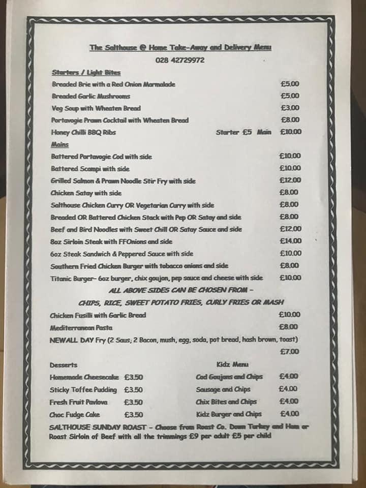 Menu at Salthouse Restaurant, Portaferry