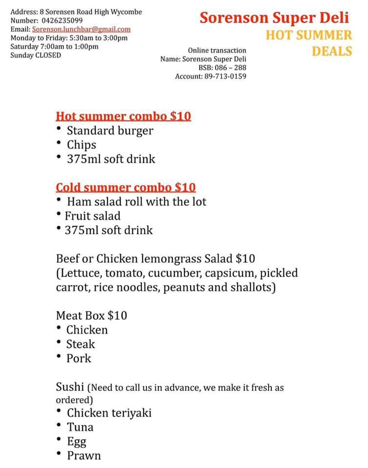 Menu at Sorenson Super Deli, High Wycombe