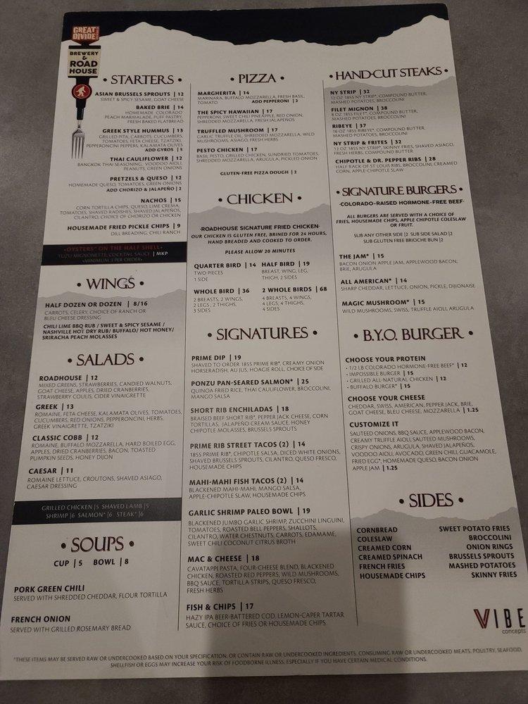 Menu at Great Divide Brewery & Roadhouse restaurant, Castle Rock, 215 ...