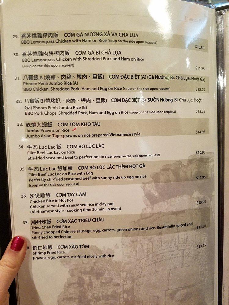 Menu at Phnom Penh Restaurant, Vancouver