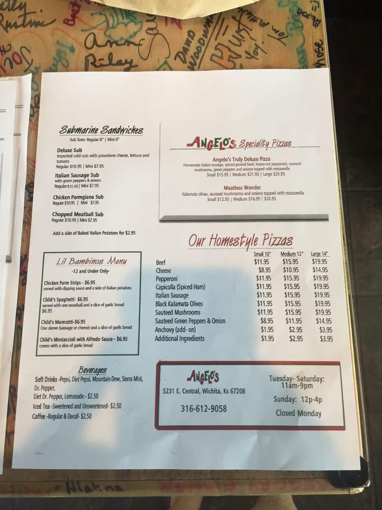 Menu at Angelo's Italian Restaurant - Wichita, Wichita