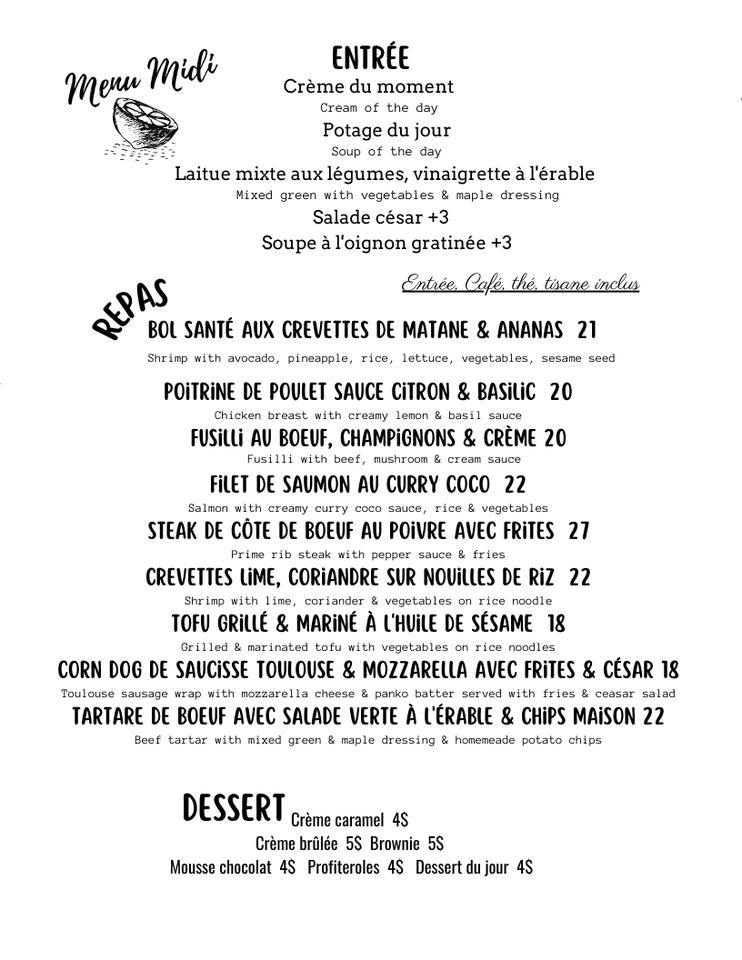 Menu au Restaurant Citron et Basilic, Huntingdon