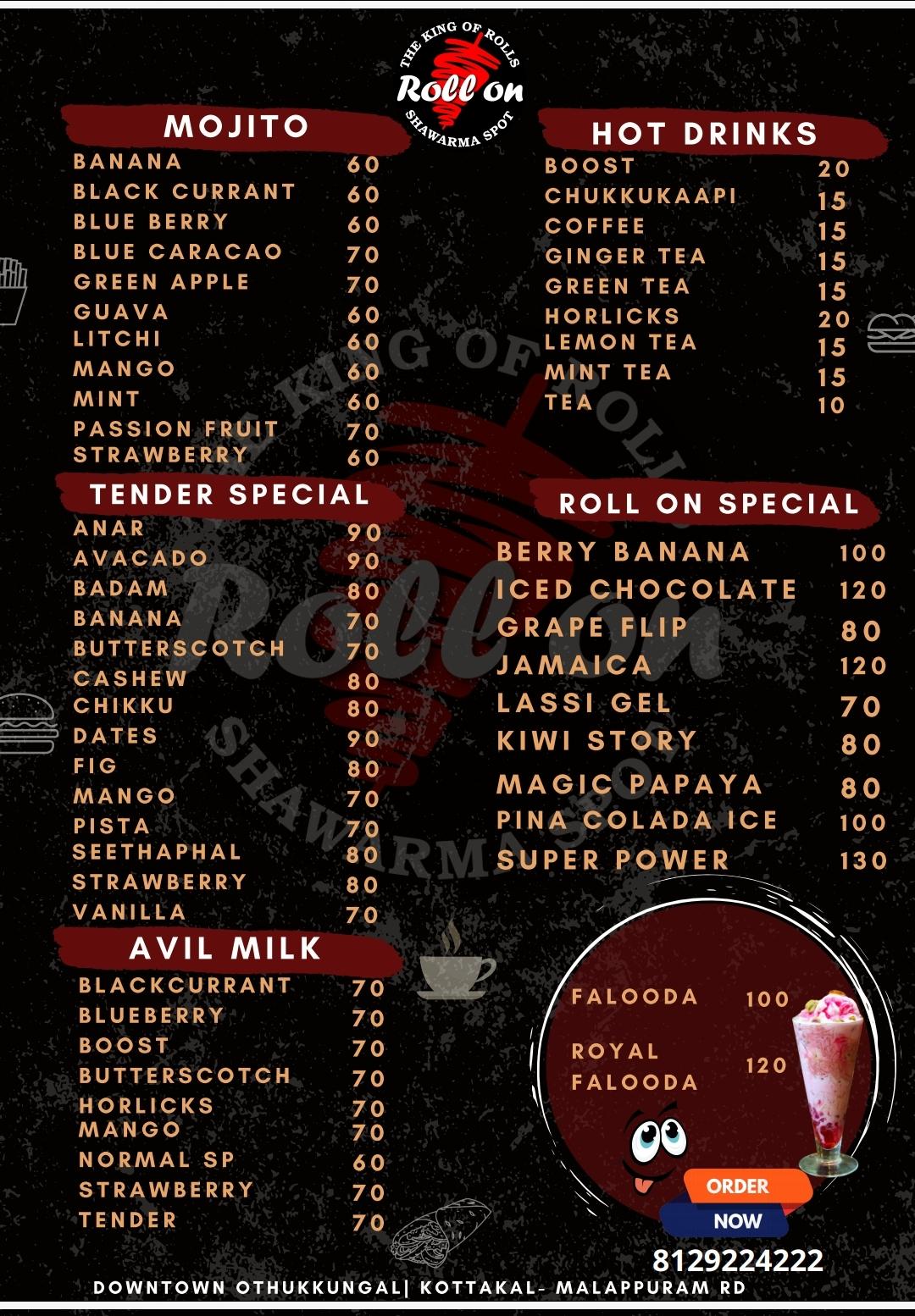 Menu at D factory ‘s Roll On Shawarma Spot, Downtown Othukkungal ...