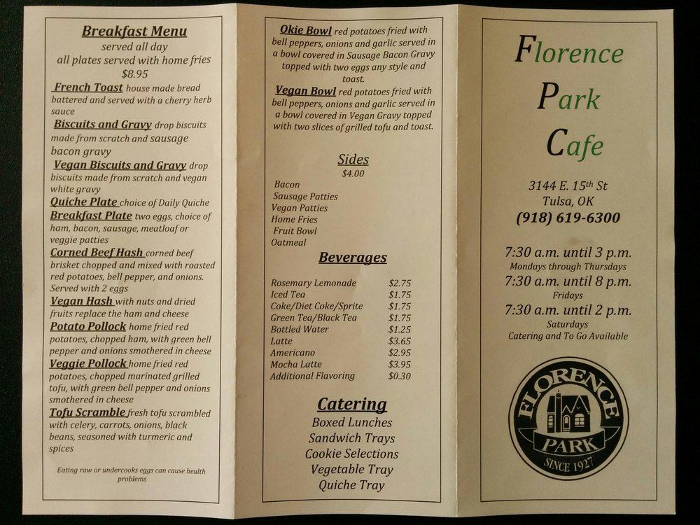 Menu at Florence Park Cafe, Tulsa