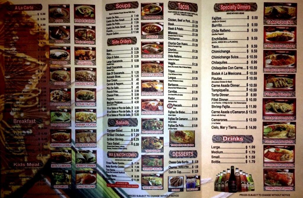 Menu at Los 3 Burritos #2 restaurant, Tinley Park, 183rd St