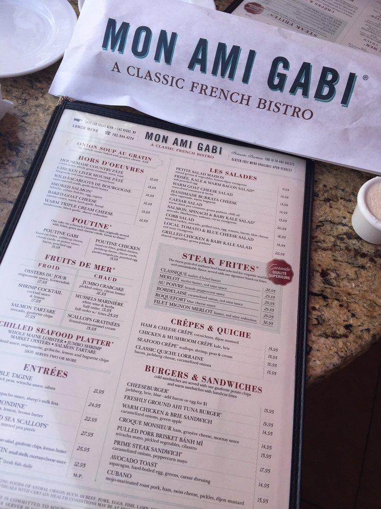 Menu at Mon Ami Gabi steakhouse, Las Vegas, S Las Vegas Blvd South