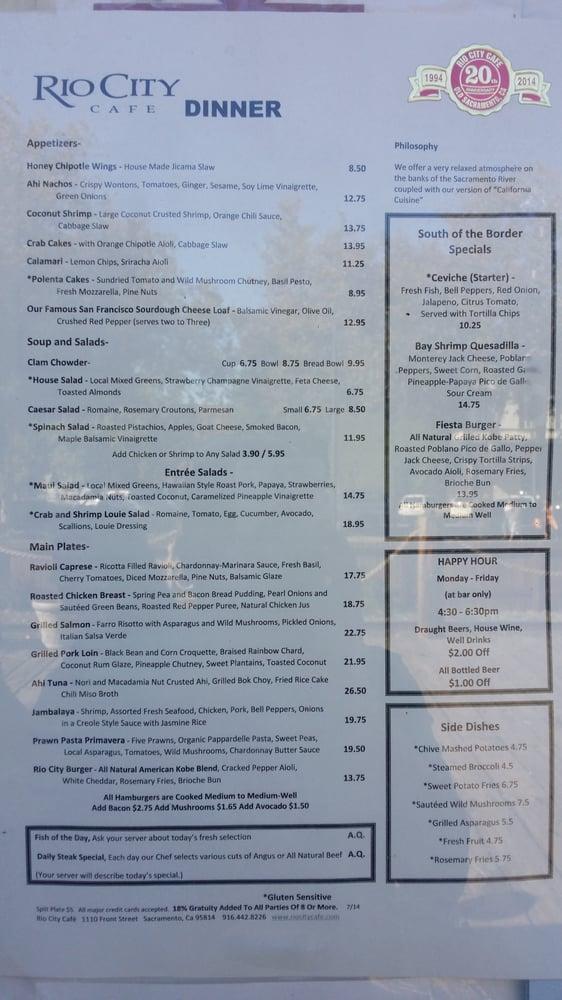 Menu at Rio City Cafe, Sacramento, Front St