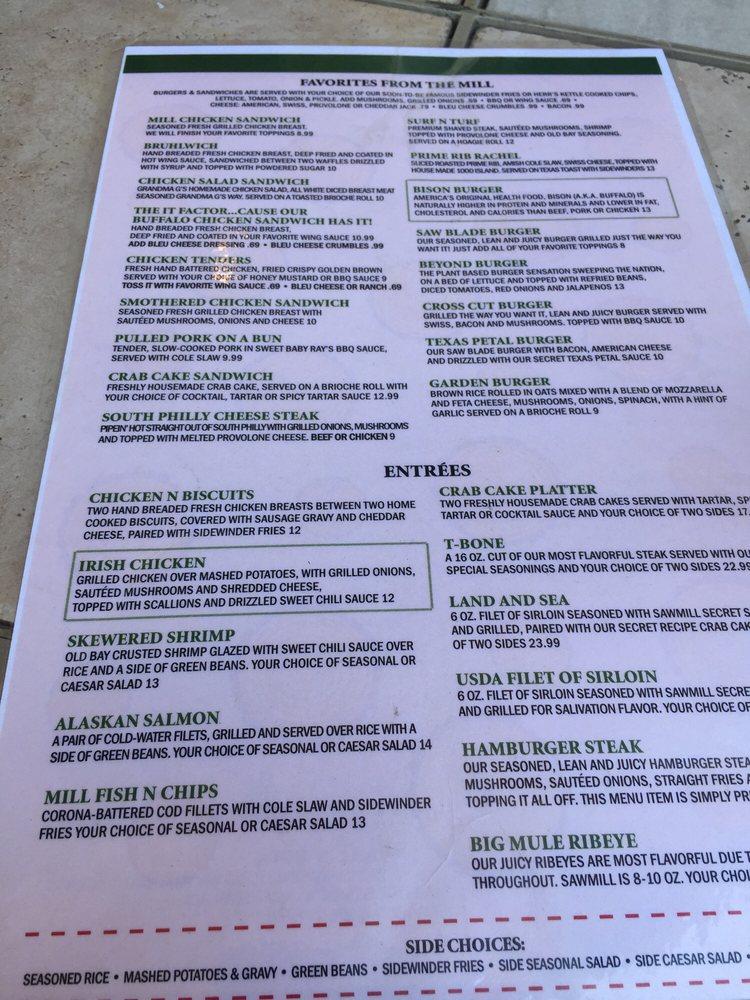 Menu at SawMill Grill pub & bar, Oxford