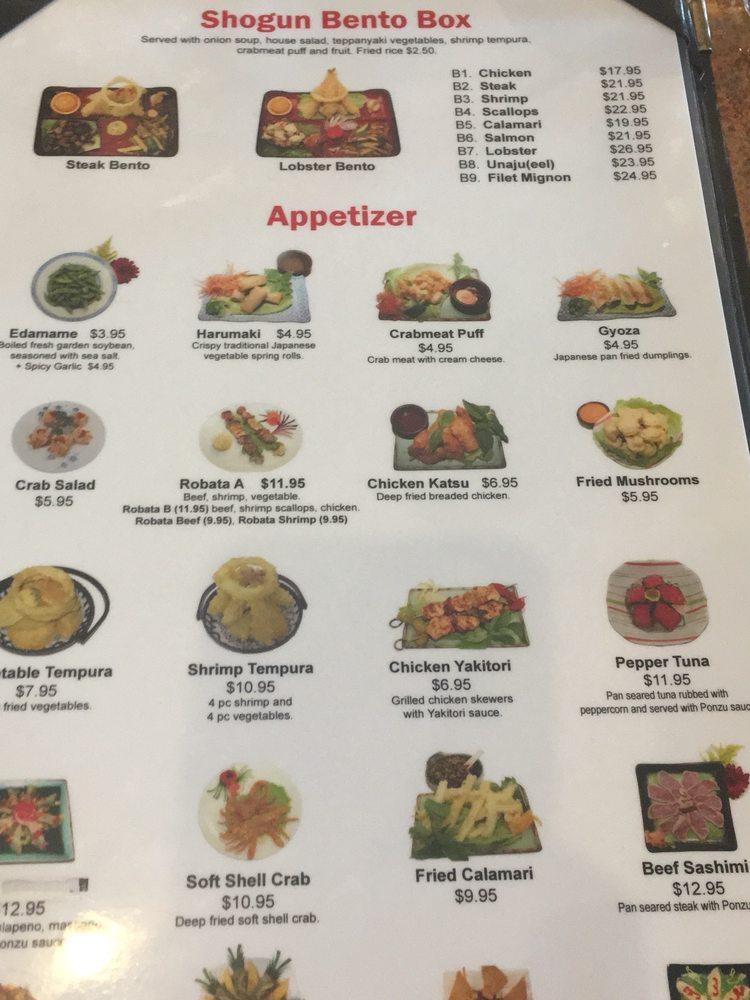 Menu at Shogun restaurant, Rosenberg