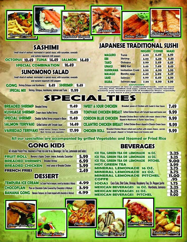 Menu at Sushi Gong restaurant, Douglas
