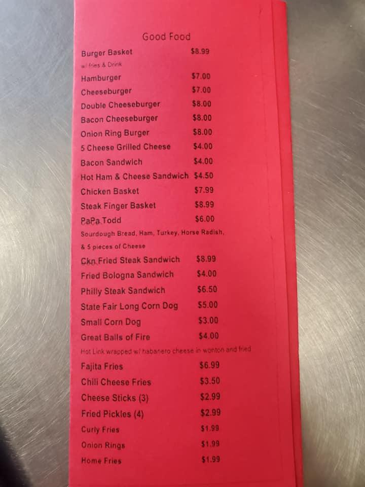 Menu at The Doo Whop restaurant, Velma