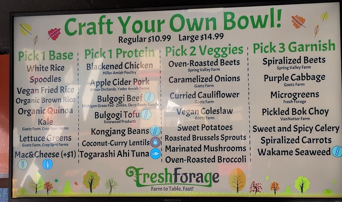 Menu at Fresh Forage restaurant, Ann Arbor