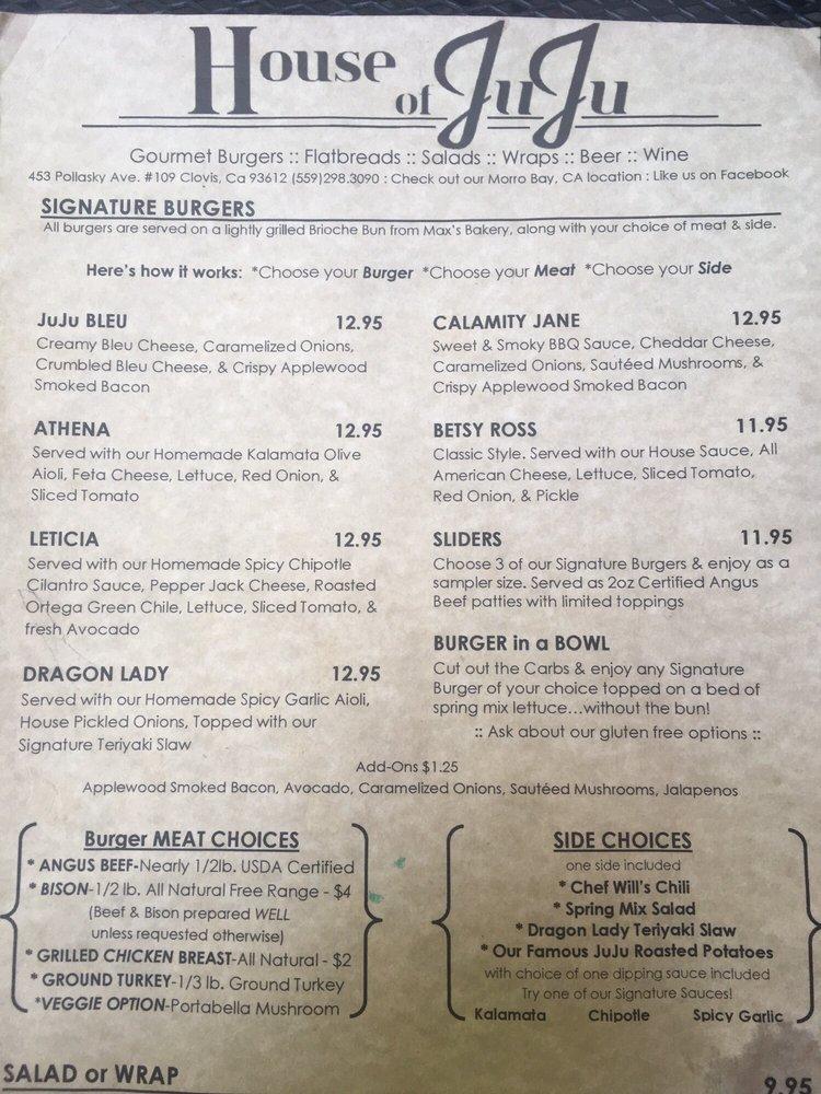 Menu at House of JuJu pub & bar, Clovis, 565 Pollasky Ave #101