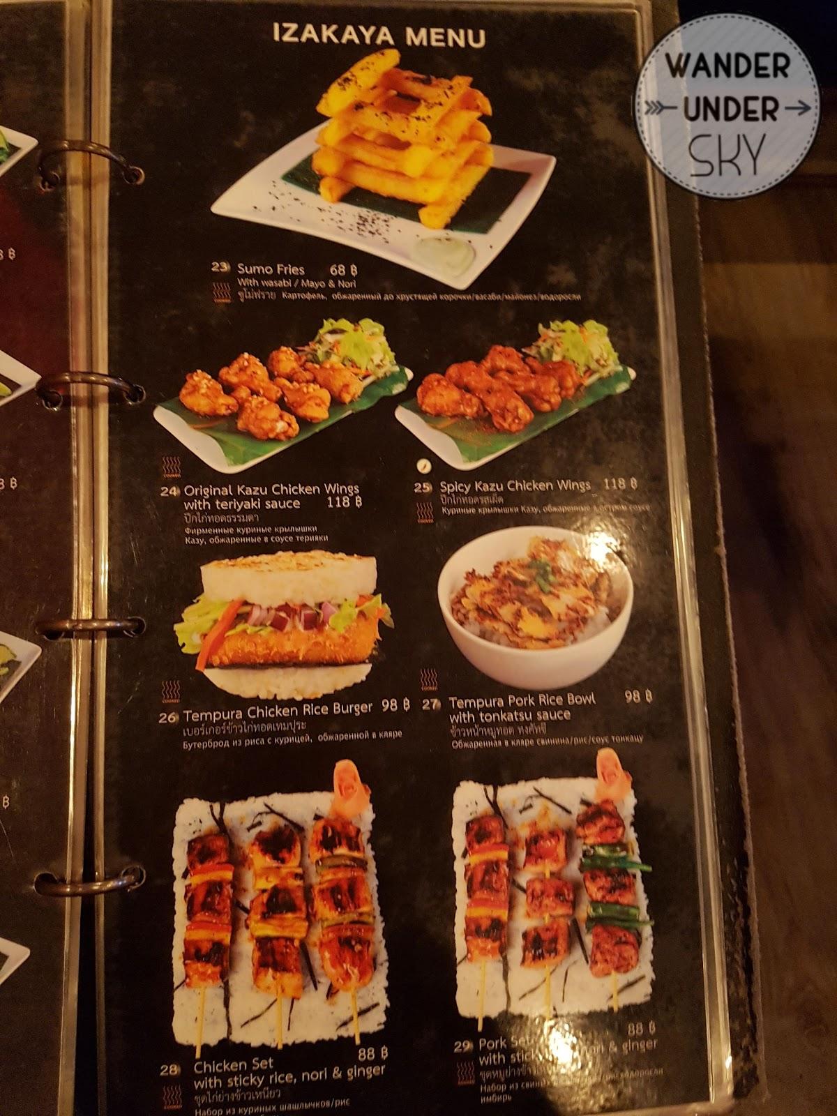 Menu at Kazu Patong restaurant, Pa Tong