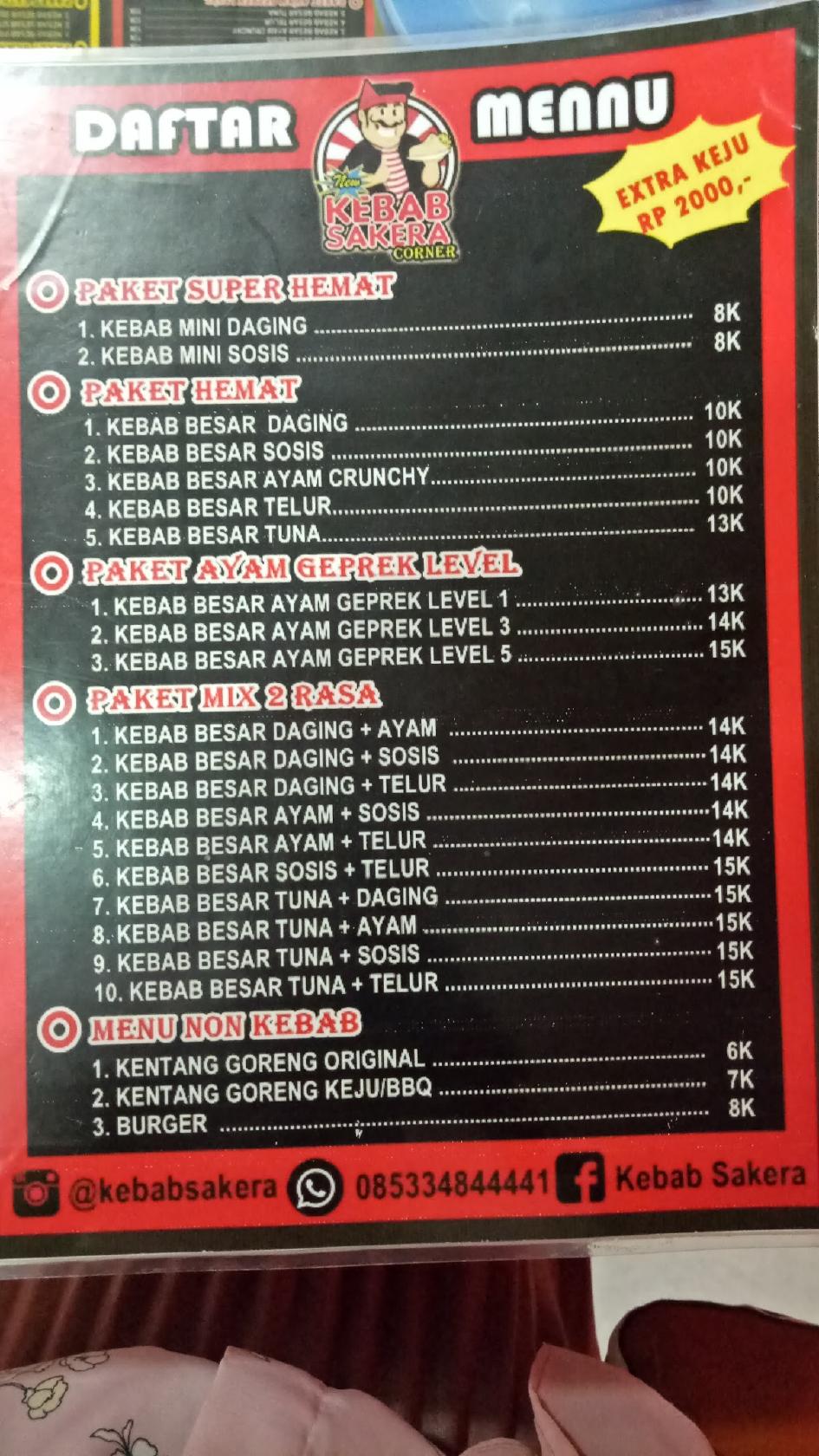 Menu at Kebab Sakera Corner cafe, Bangkalan