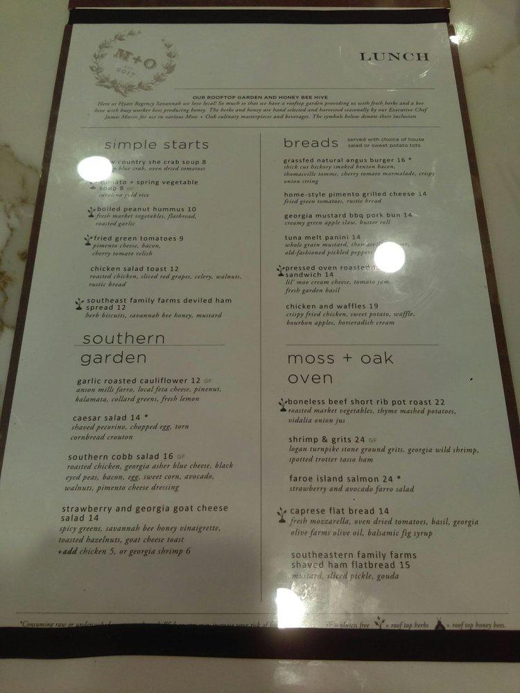 Menu at Moss + Oak Savannah Eatery pub & bar, Savannah