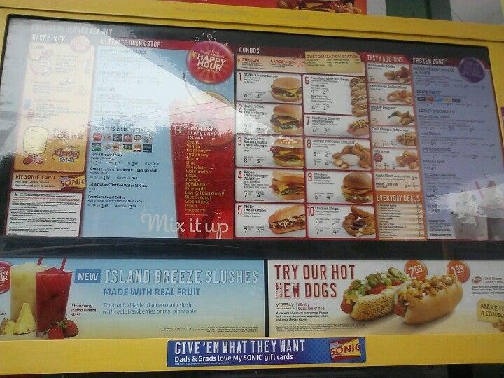 Menu at Sonic Drive-In fast food, Hagerstown, Dual Hwy