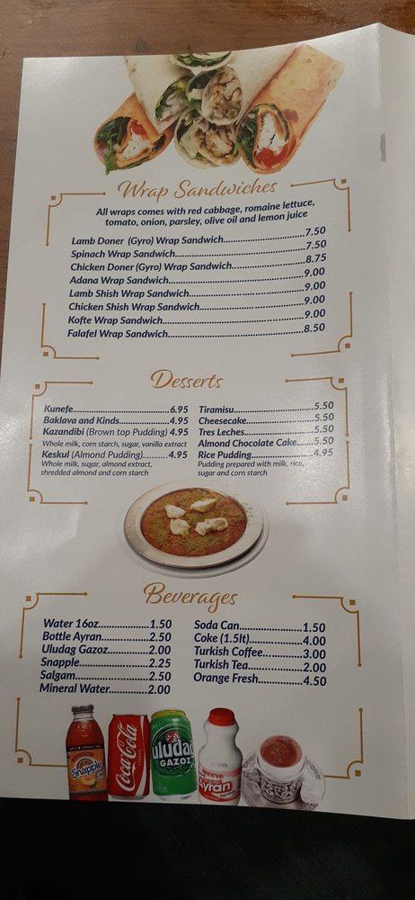 Menu at Ay Kebab restaurant, New York City