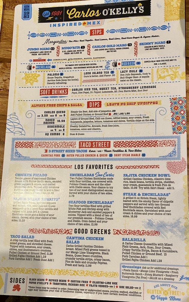 Menu at Carlos O'Kelly's - Hutchinson restaurant, Hutchinson