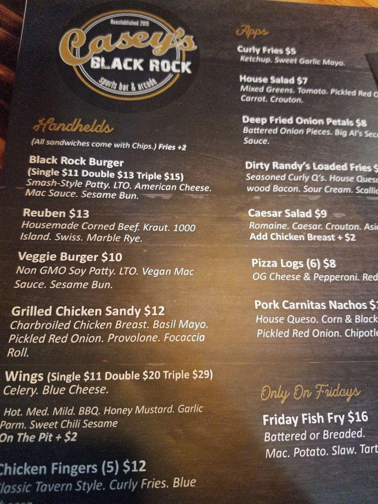 Menu at Casey's Black Rock pub & bar, Buffalo