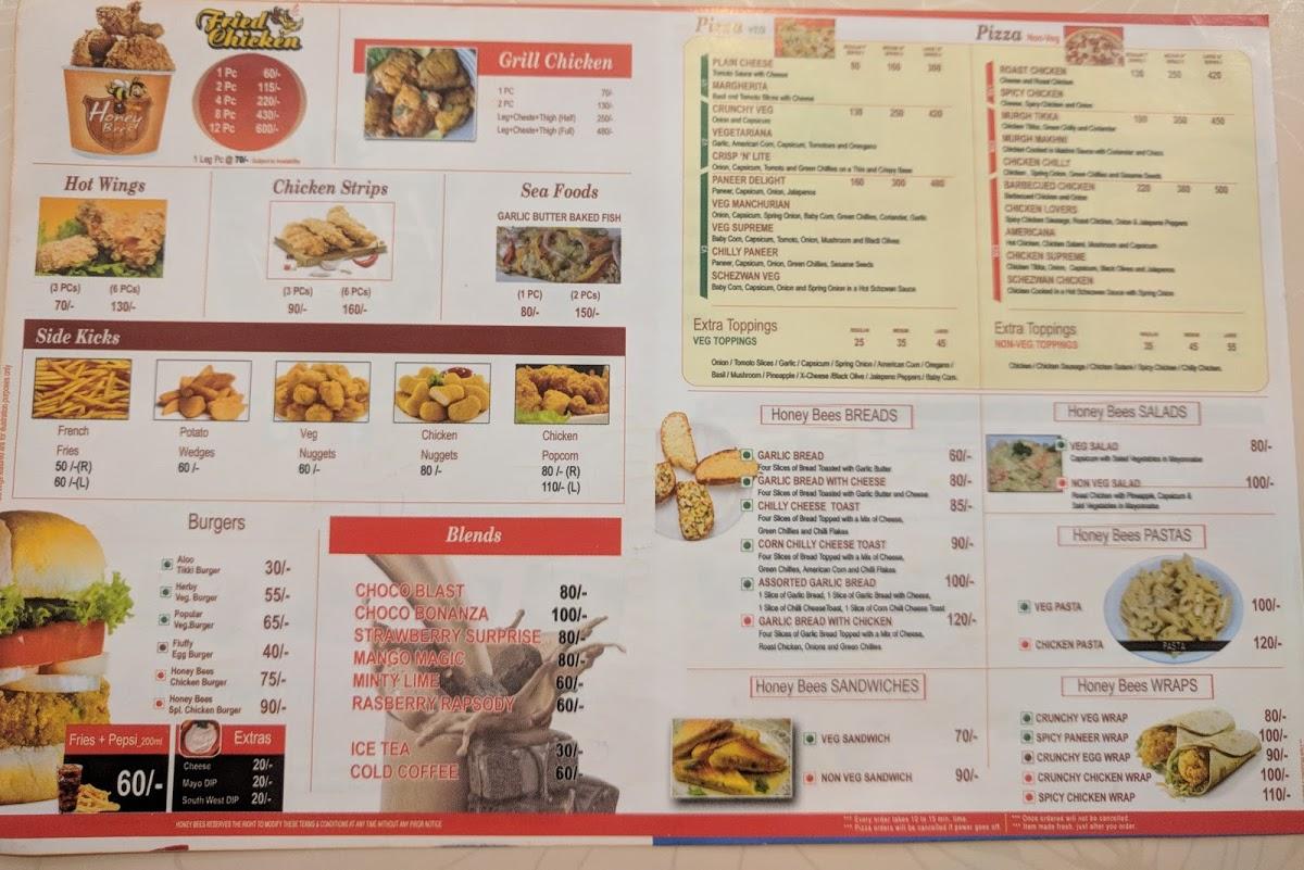 Menu at Honey Bees, Nizamabad