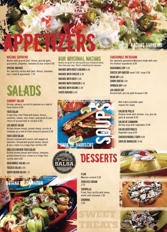 Menu at Los Arcos Mexican Restaurant, Goose Creek