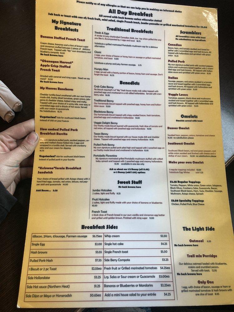 Menu at My Neighbourhood Restaurant, Kelowna