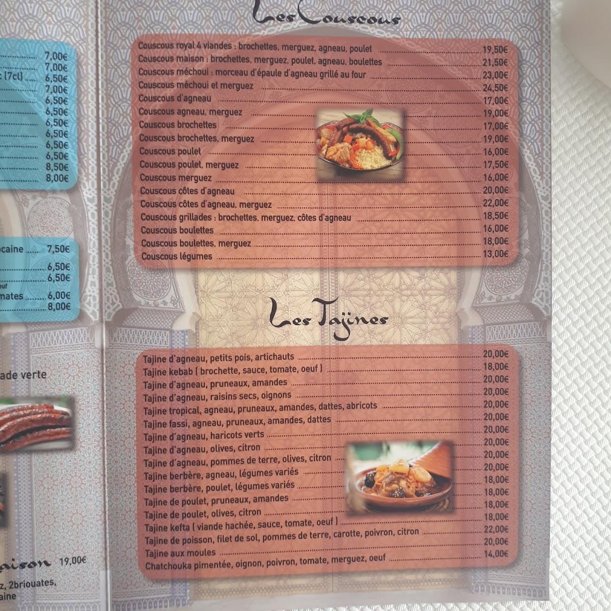 Menu au Safi restaurant, Porcheville