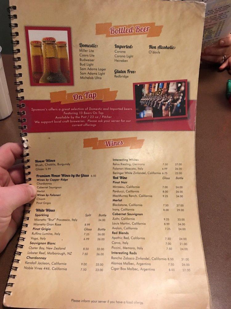 Menu at Spumoni's restaurant, Pawtucket