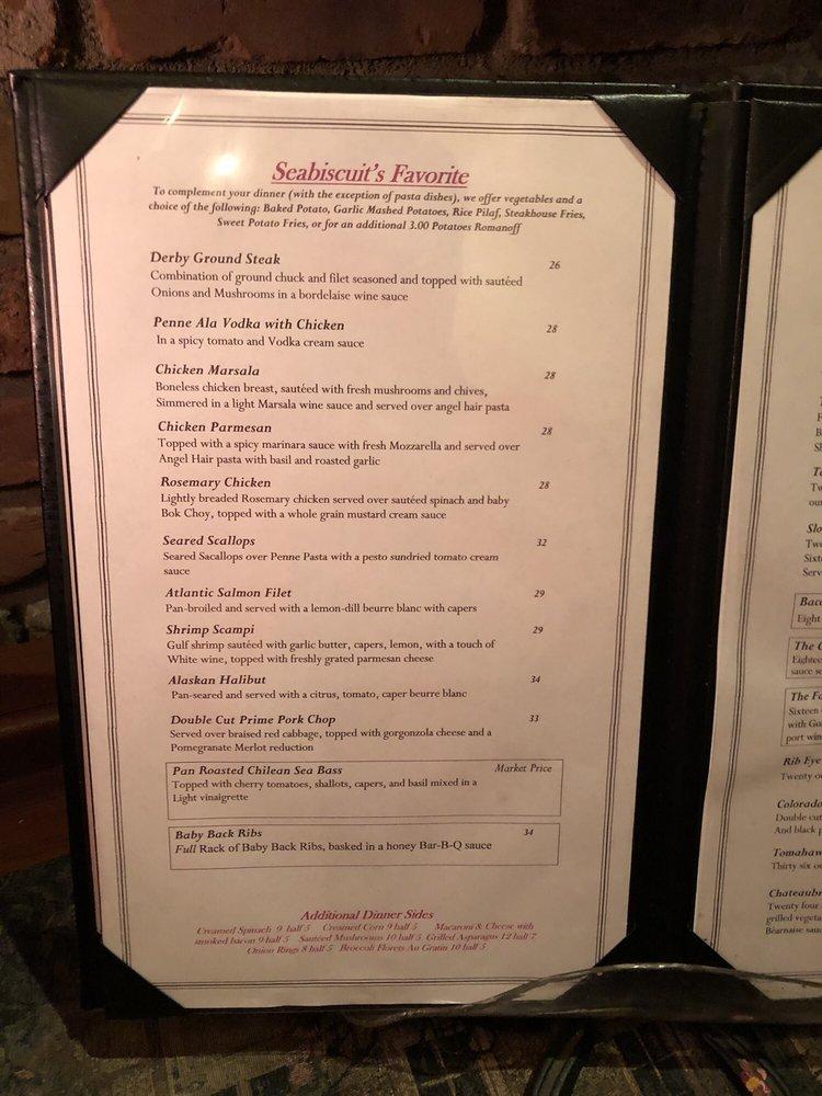 Menu at The Derby steakhouse, Arcadia