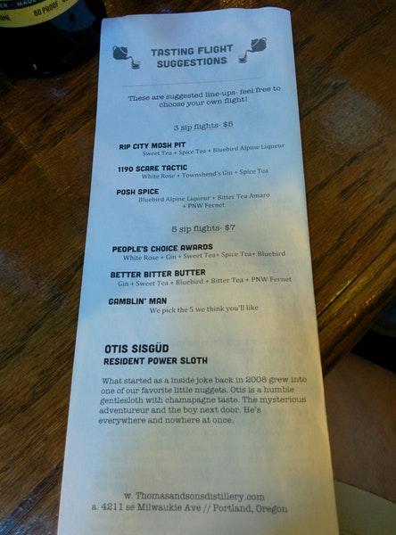 Menu at Thomas & Sons Distillery pub & bar, Portland