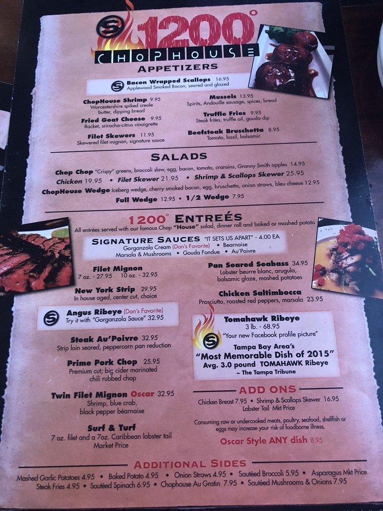 Menu at 1200 Chophouse steakhouse, Saint Pete Beach