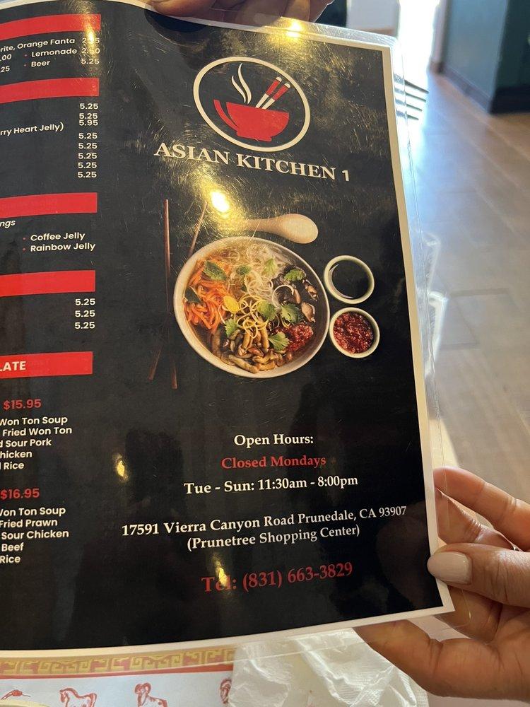 Menu at Asian Kitchen 1 restaurant, Prunedale