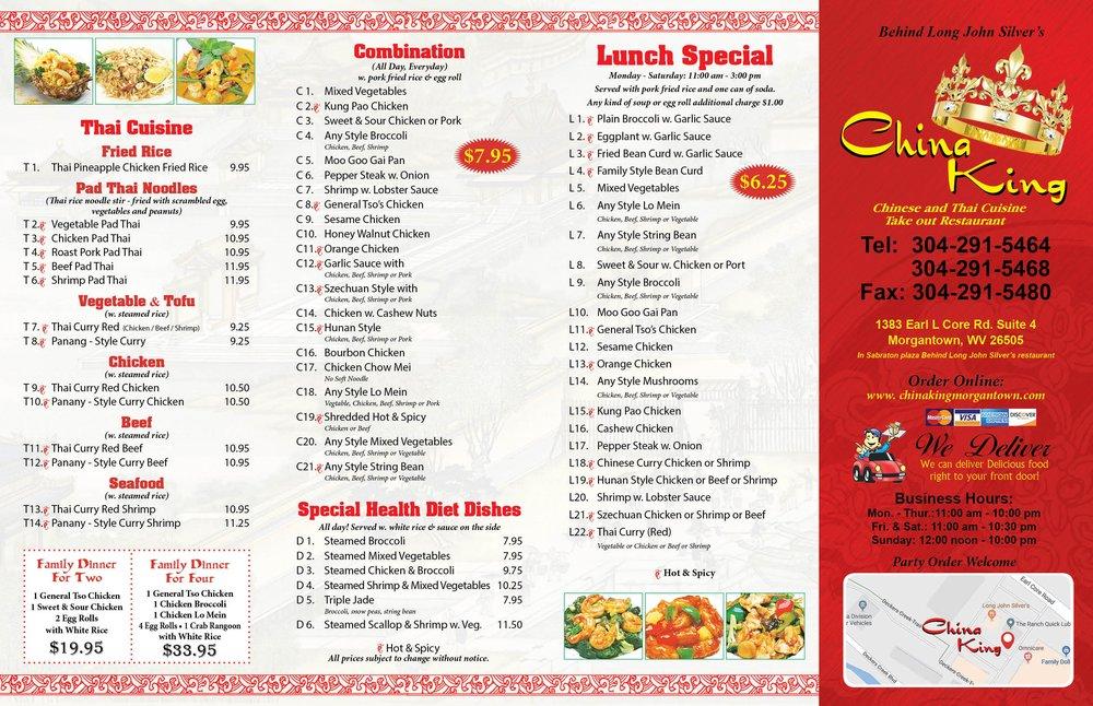 Menu at China King restaurant, Morgantown, Earl L Core Rd