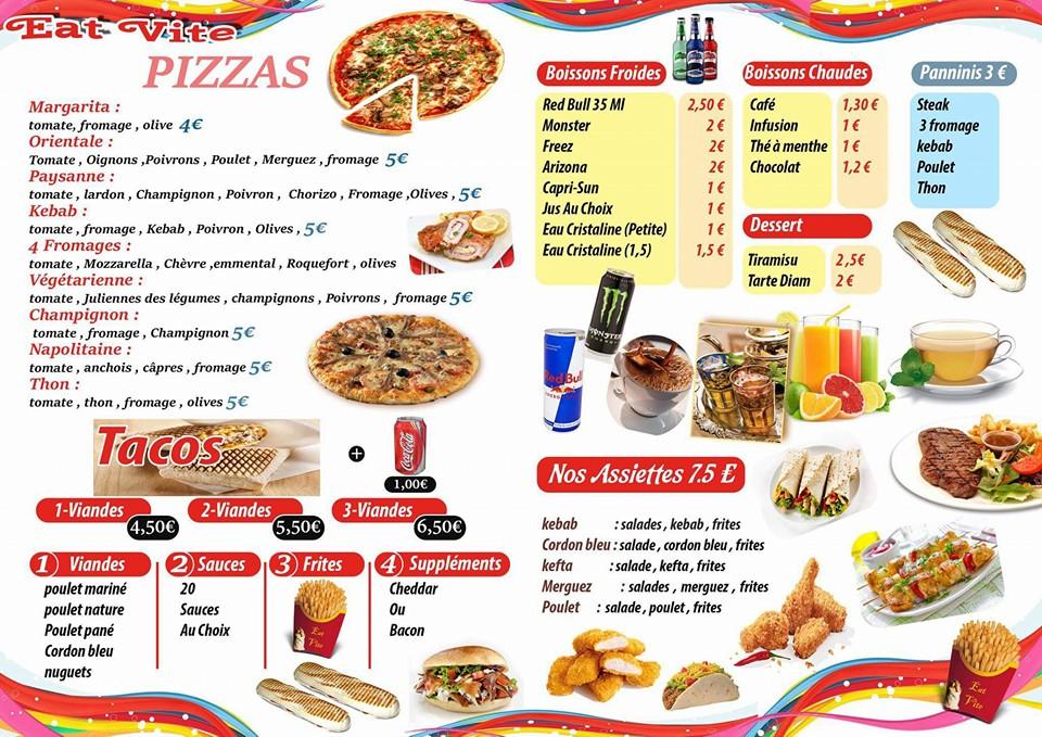 Menu at EAT VITE restaurant, Lunel