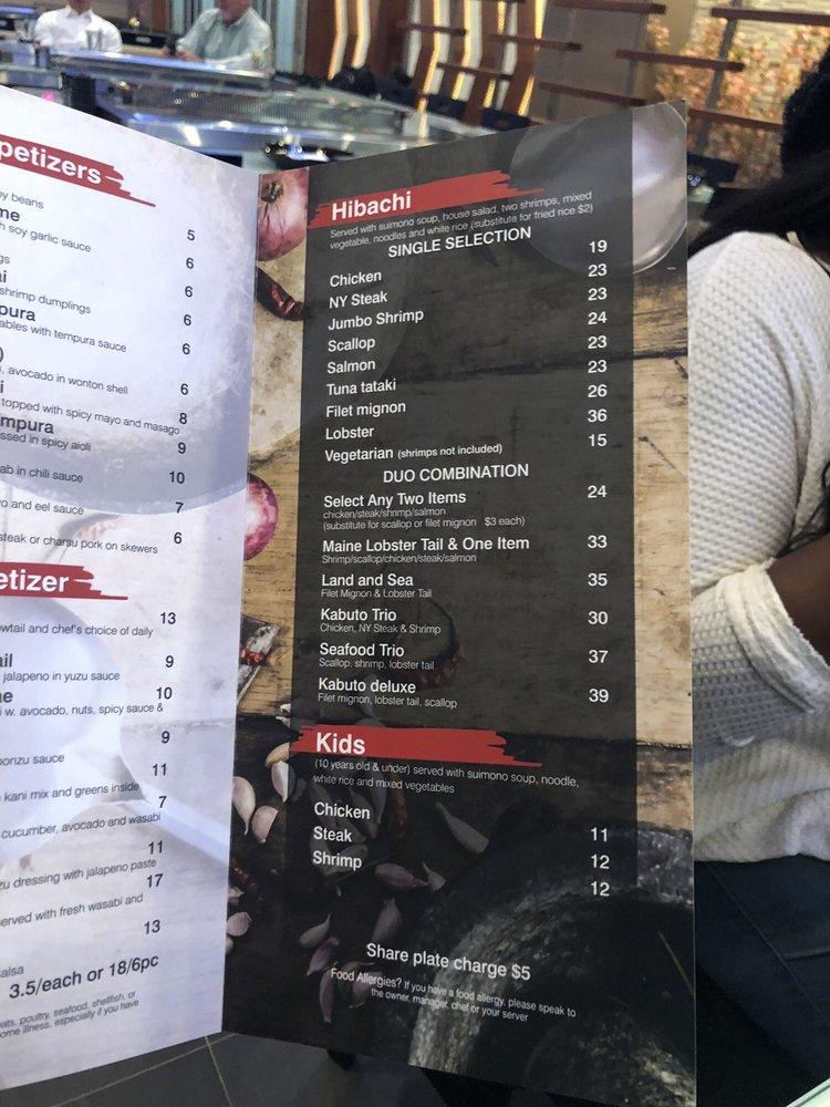 Menu at Kabuto Hibachi, Sushi & Udon restaurant, Rockville