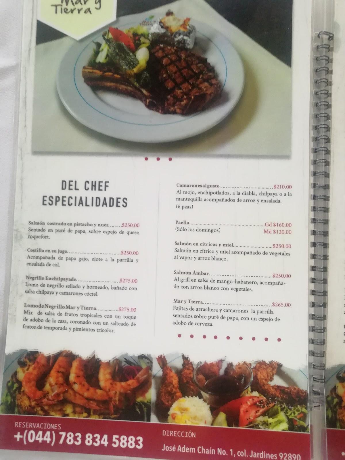 Carta del restaurante Mar y Tierra, Tuxpan