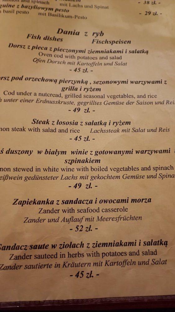 Menu at Restauracja Domek Kata restaurant, Kolobrzeg