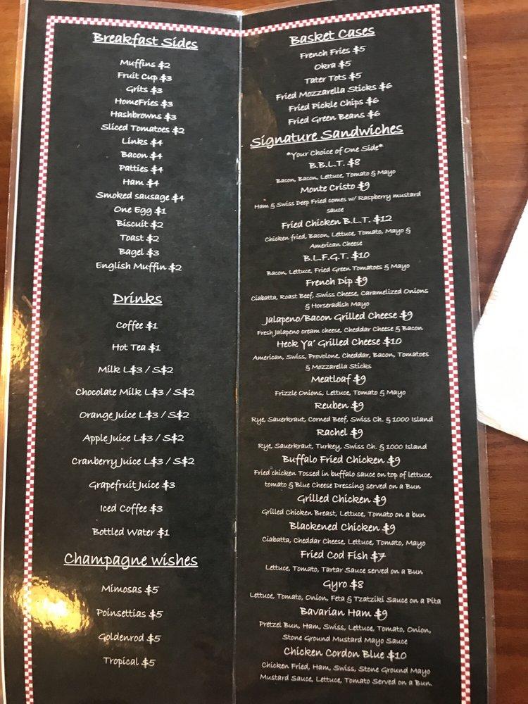 Menu at The Daybreak diner restaurant, Orlando