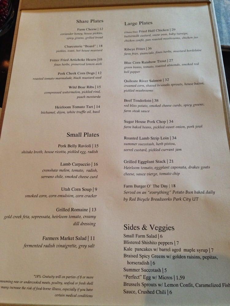 Menu at The Farm Restaurant, Park City