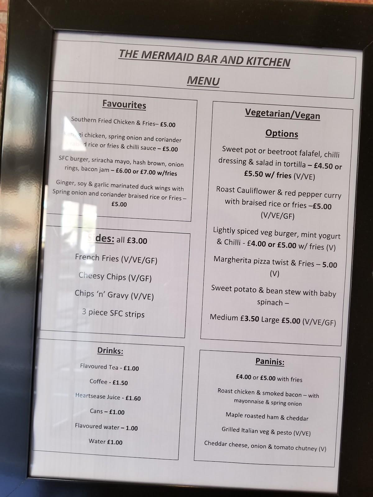 Menu at The Mermaid Bar And Kitchen, Birmingham
